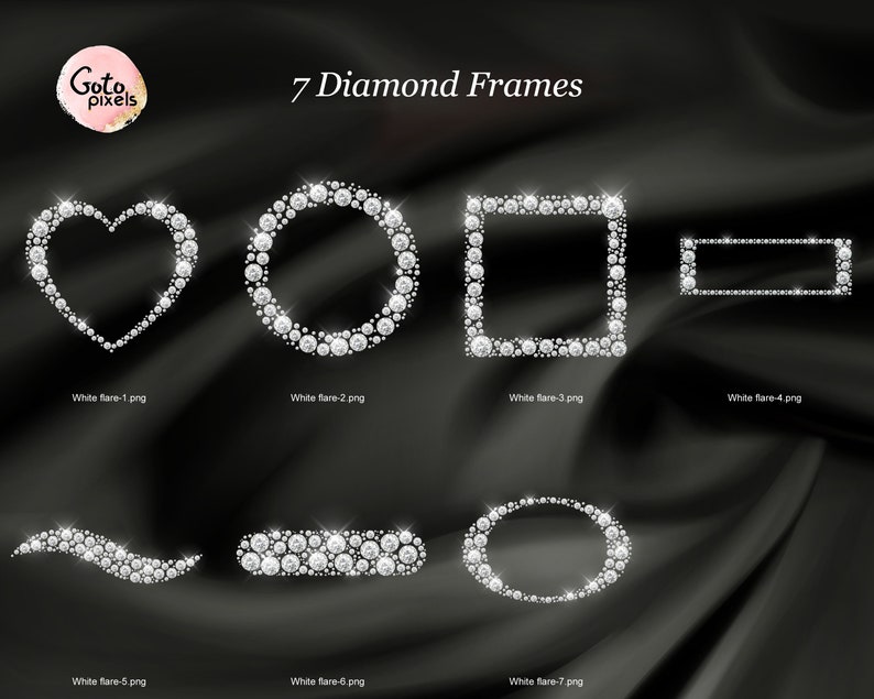 White Diamond Frames Clipart: Heart, Square, Rectangle (PNG Digital ...