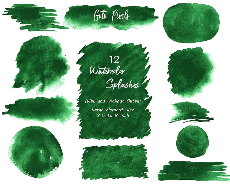 Emerald Watercolor Glitter Clipart Splashes and Splotches - Etsy