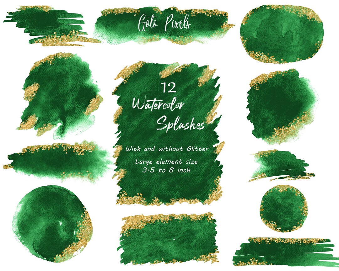 Emerald Watercolor Glitter Clipart, Splashes and Splotches Clip Art ...