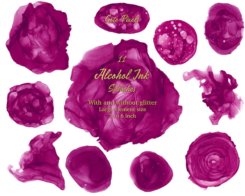 Magenta Watercolor Clipart: Alcohol Ink Splash With Gold (digital ...