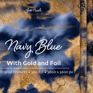 Navy Blue Digital Papers With Gold Foil, Watercolor Digital Paper ...