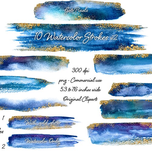 Blue Watercolor Brush Strokes Blue Watercolor Clipart Splash - Etsy