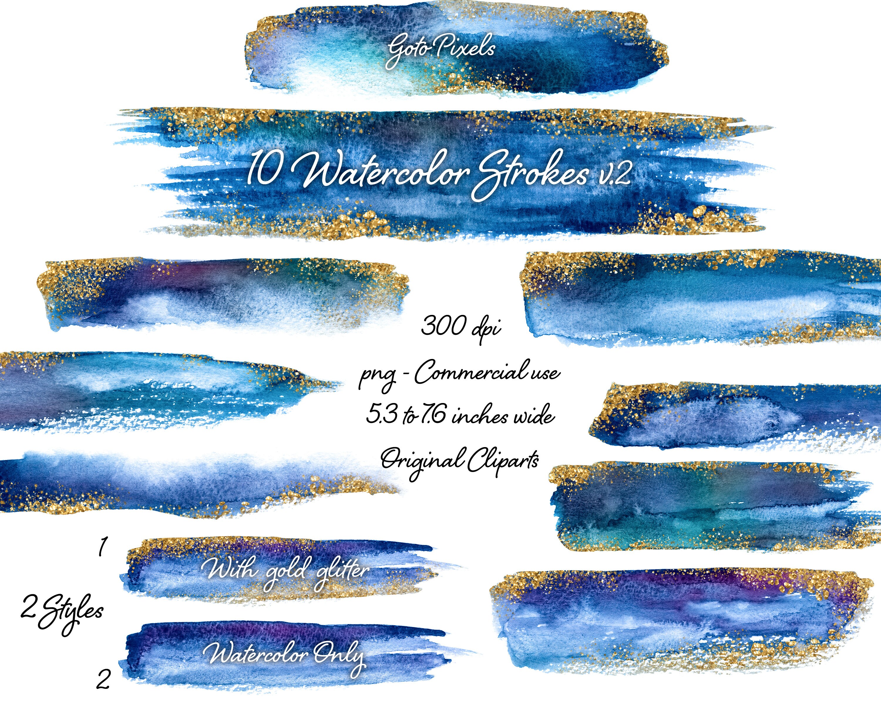 Blue Watercolor Brush Strokes Blue Watercolor Clipart Splash | Etsy