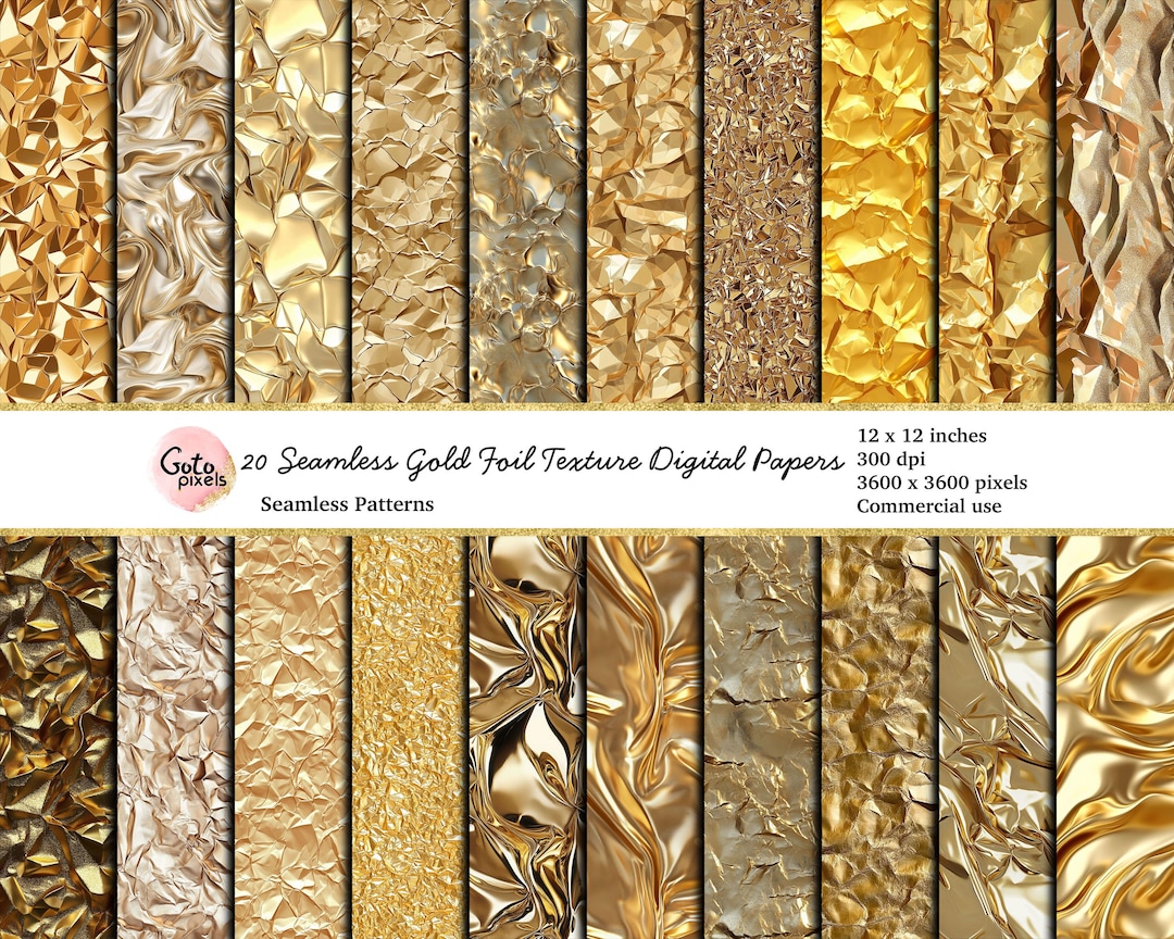 Gold Foil Texture Digital Paper: 20 Seamless Glam Backgrounds (digital ...