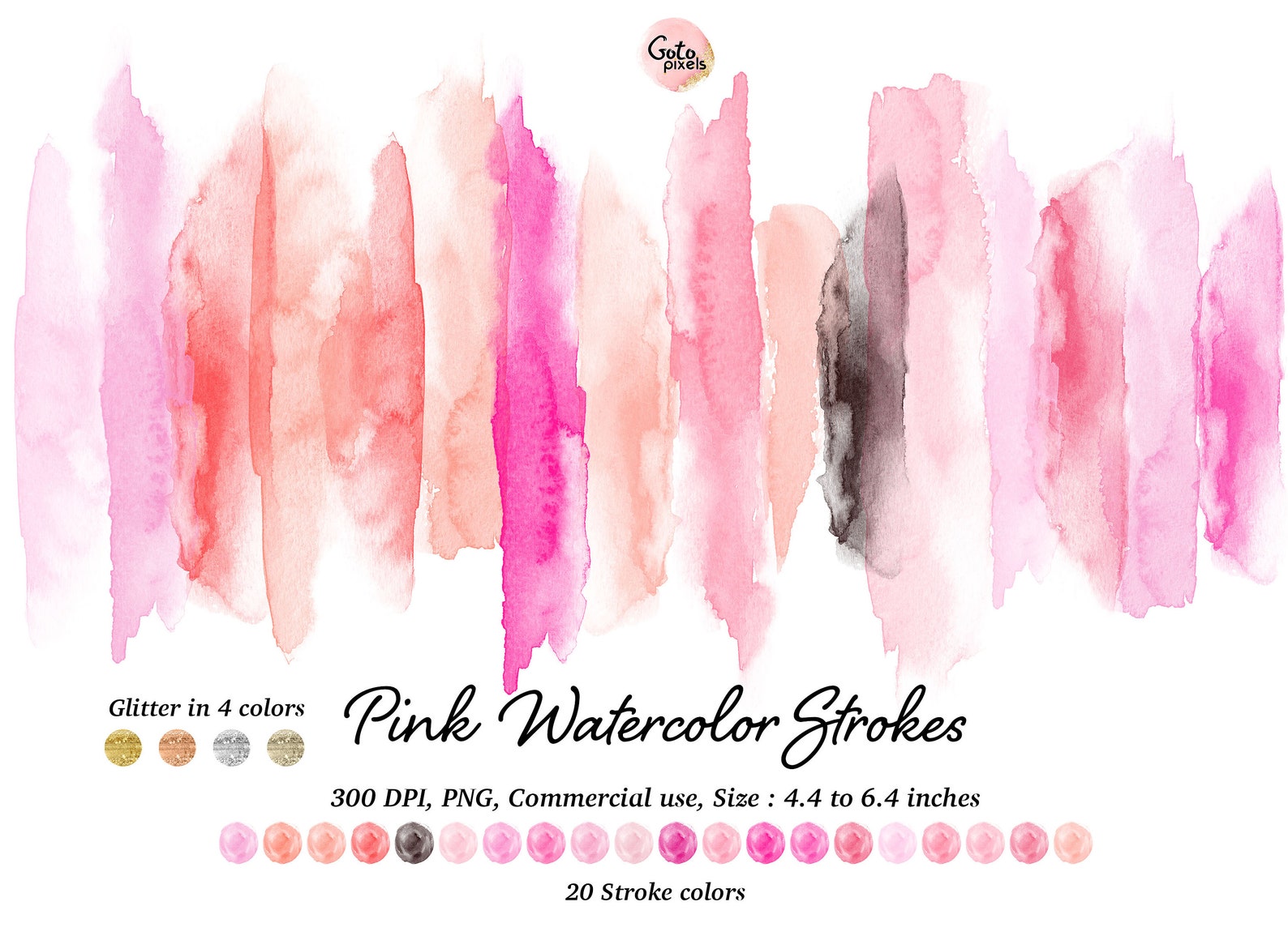 Pink Watercolor Brush Strokes Clipart Pink and Gold - Etsy