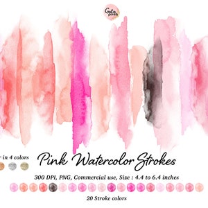 Pink Watercolor Brush Strokes Clipart, Pink and Gold Watercolor Strokes ...