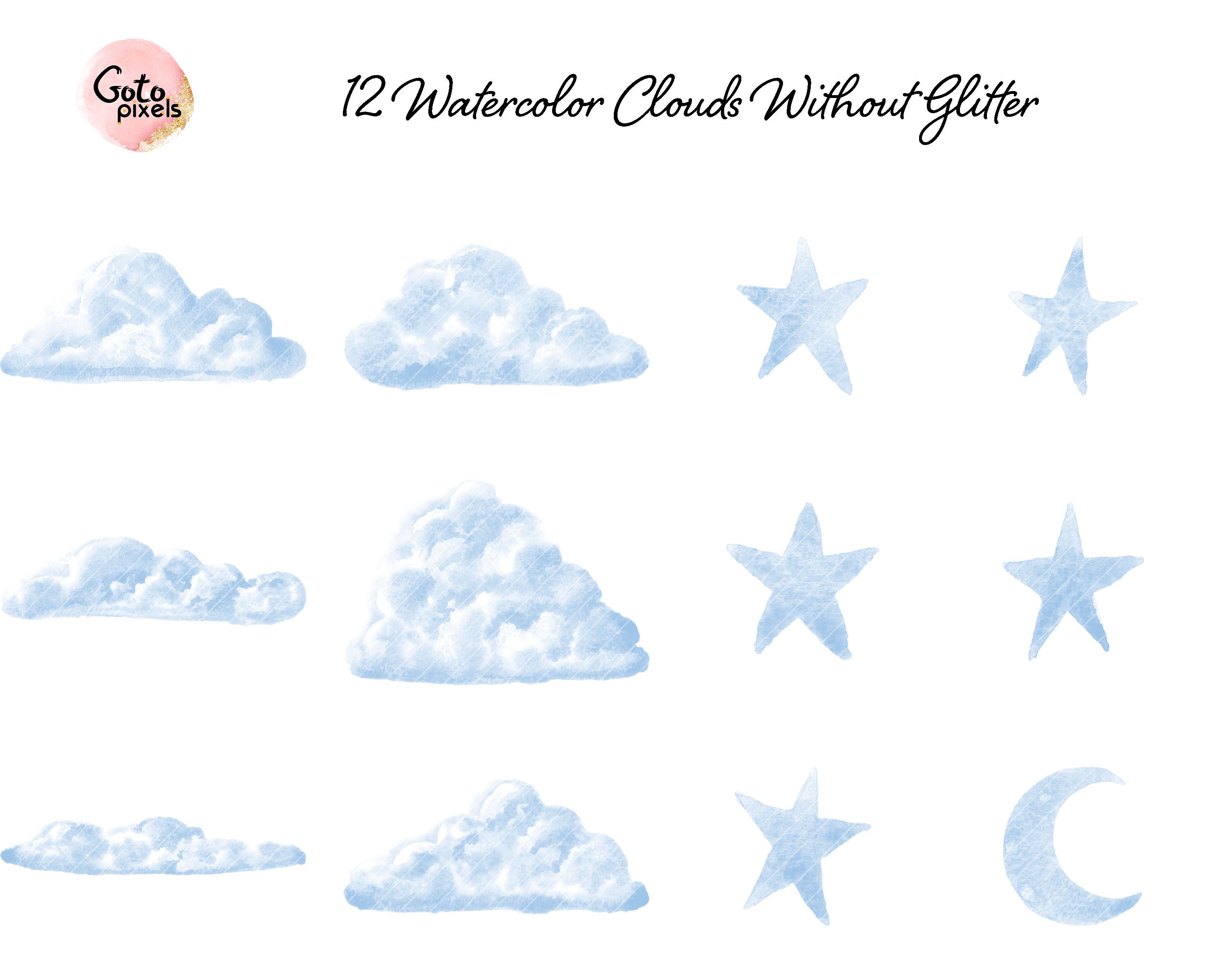 Blue Blue Watercolor Clouds Clipart With Gold Glitter Glitter | Etsy