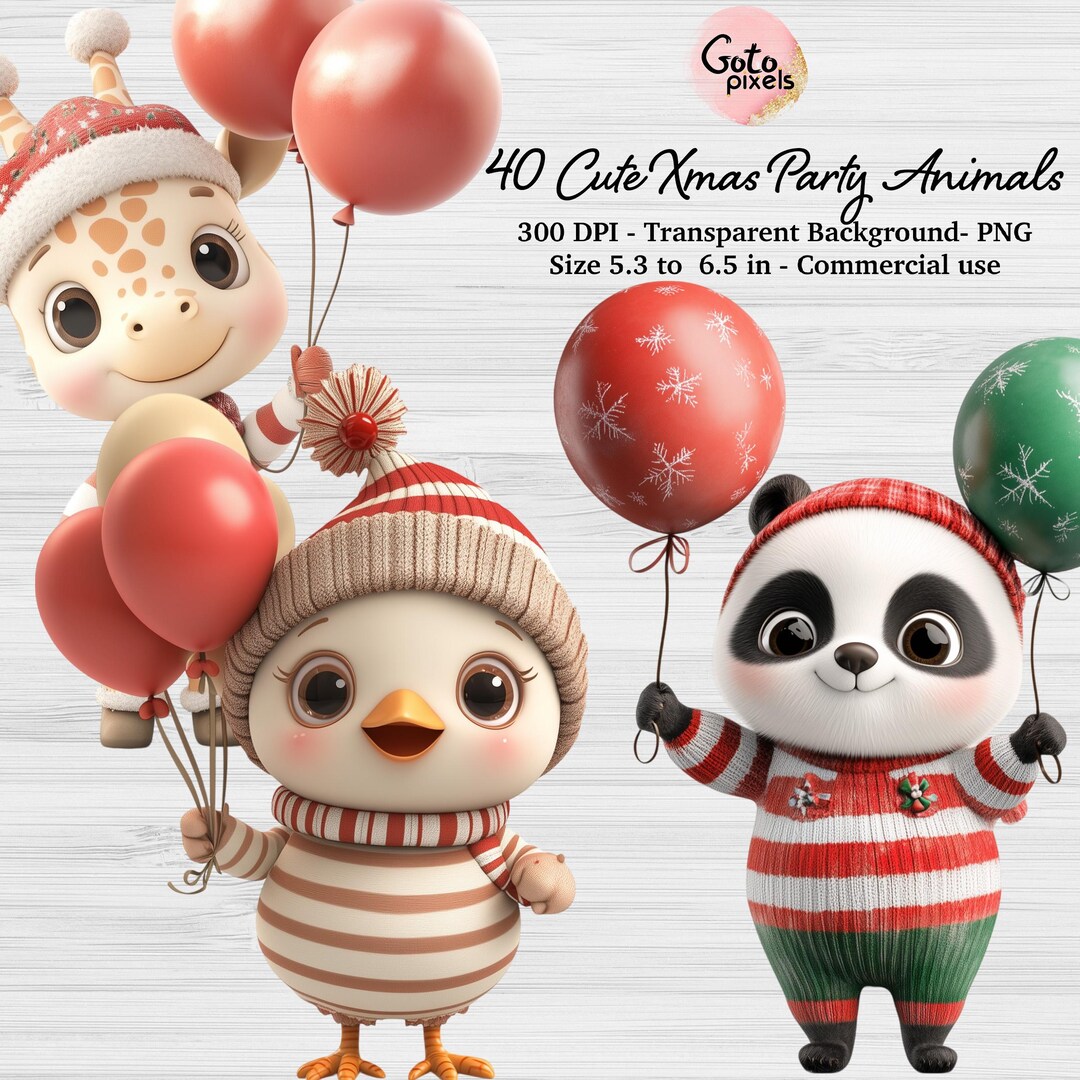 Christmas Animals Clipart Bundle, Christmas Baby Animals Clipart, Cute ...