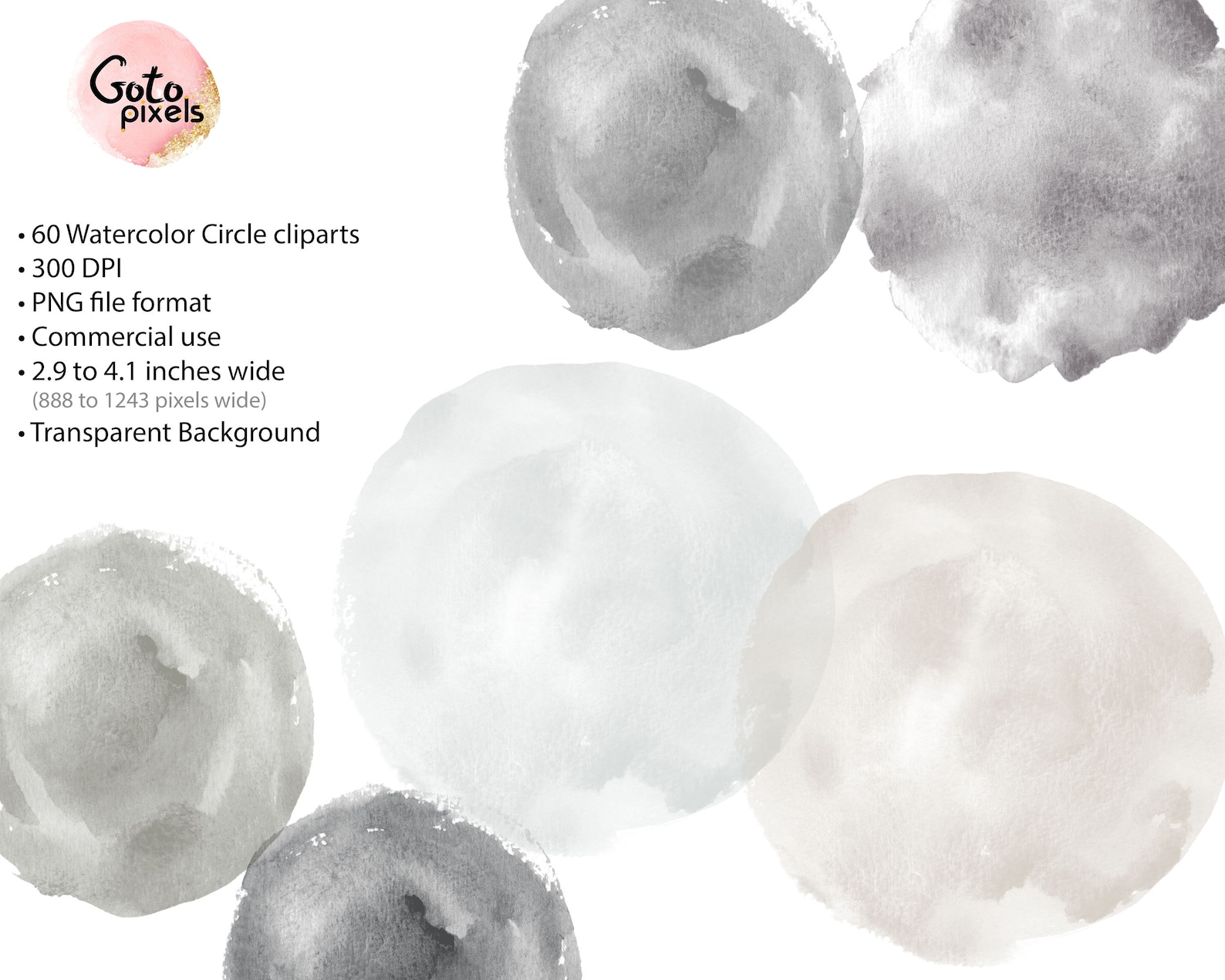Grey Watercolor Circle Clipart Watercolor Circles for Logo - Etsy