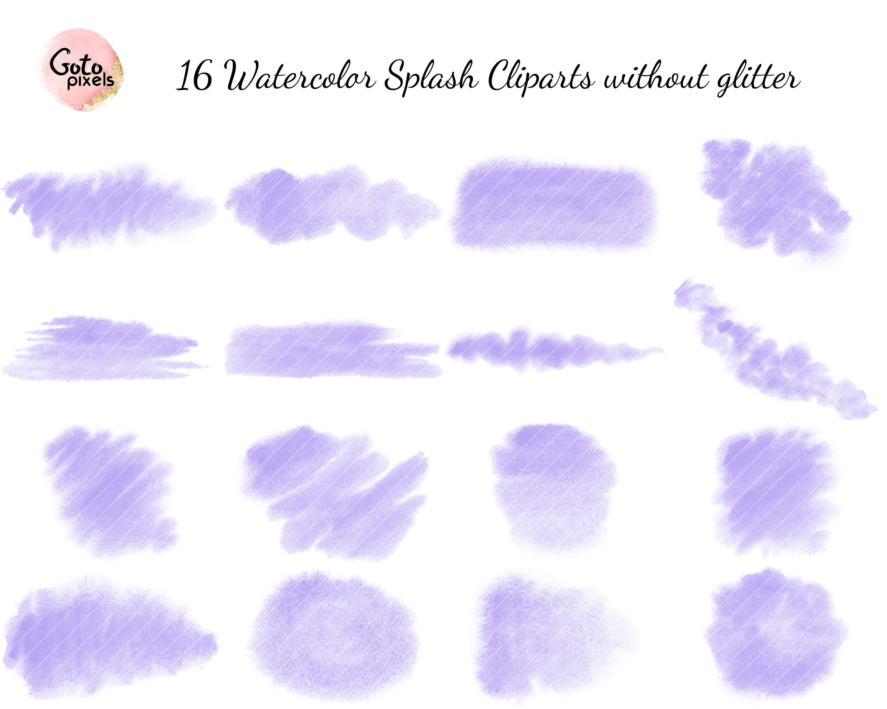 Purple Watercolor Glitter Clipart: Splashes & Splotches (digital PNG ...