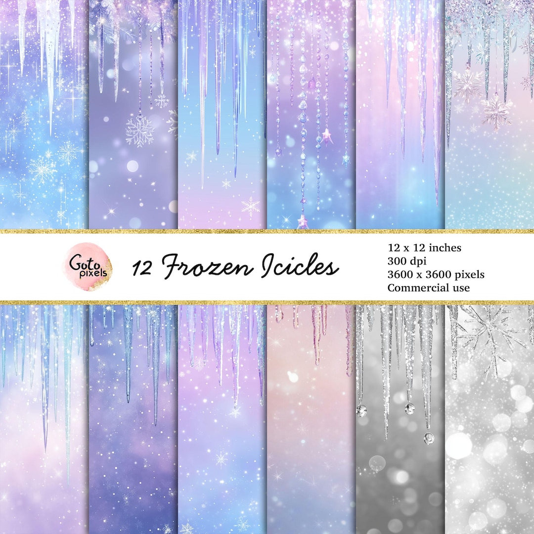 Frozen Icicles Digital Paper: Winter Snowflake Backgrounds (12x12 ...