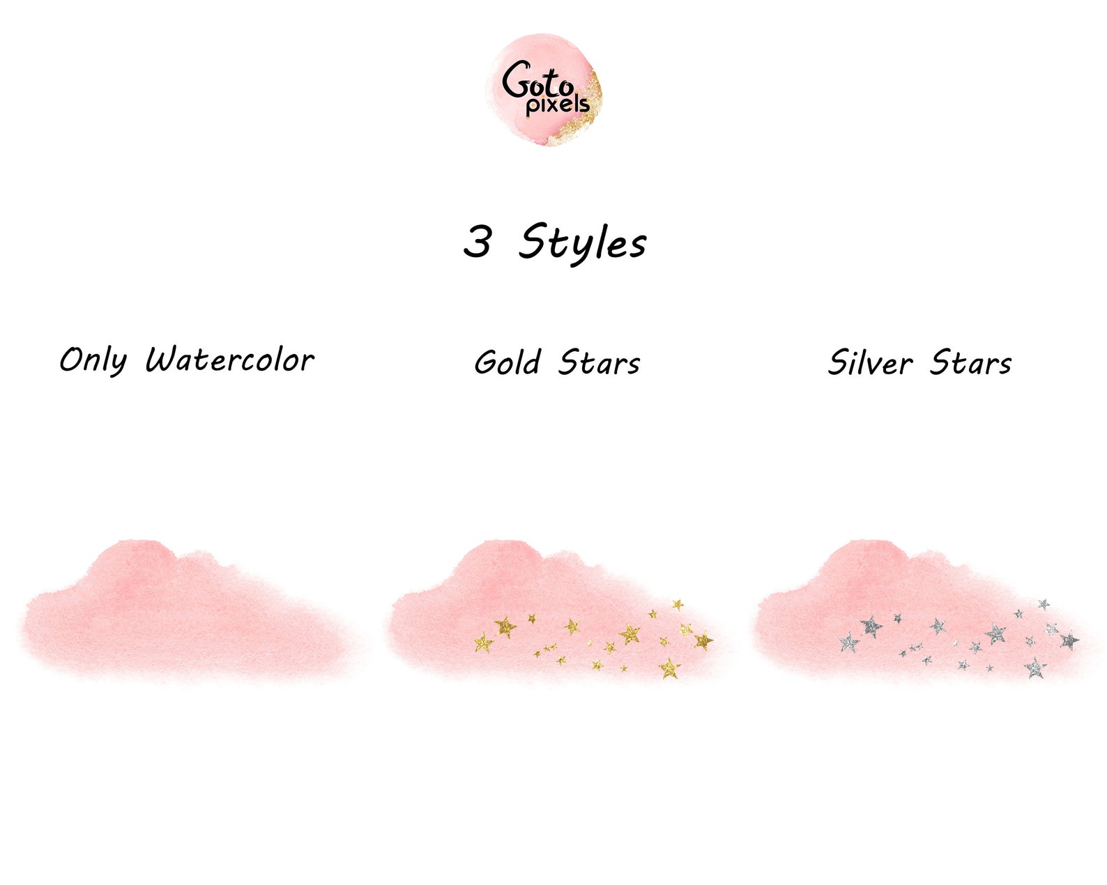 Pink Watercolor Clouds Clipart With Gold Stars Glitter Clouds - Etsy