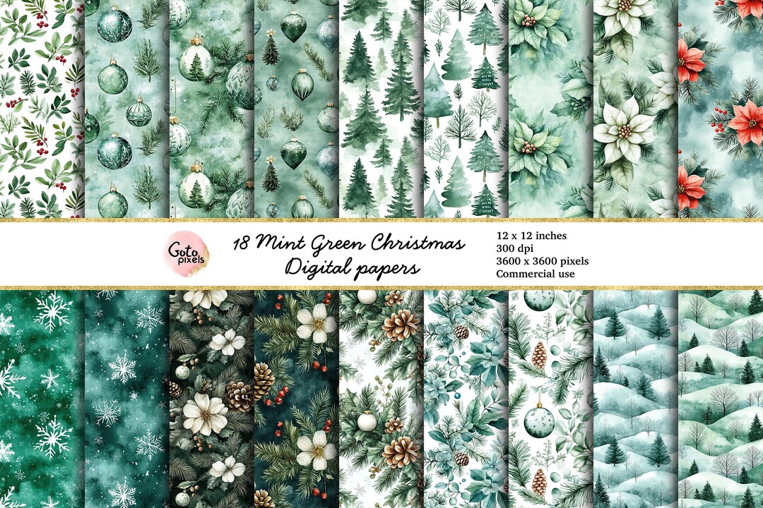 Watercolor Christmas Digital Paper: Green Textures, Seamless Patterns ...