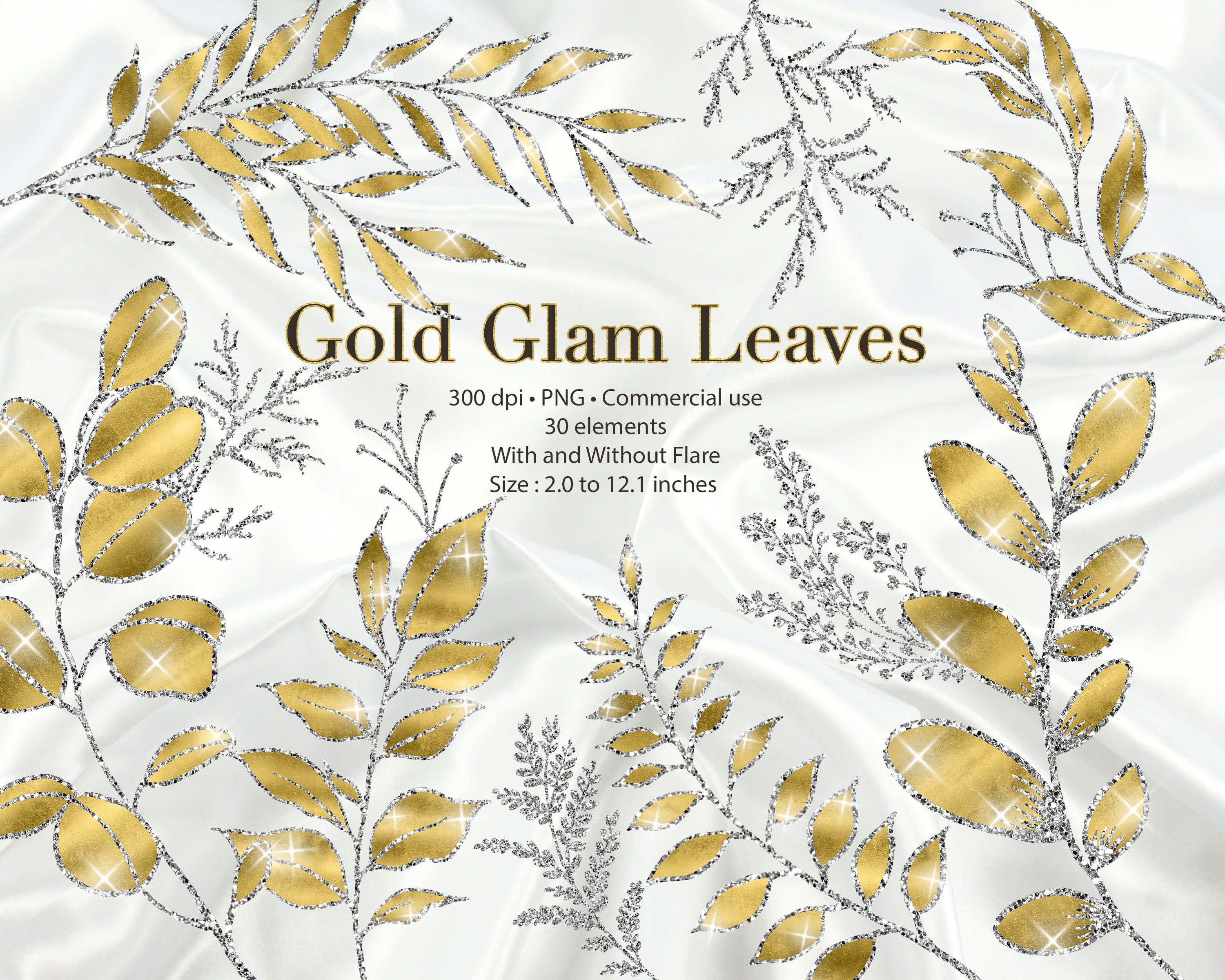 Gold Glam Leaves Clipart Gold Leaves Elements Gold | Etsy