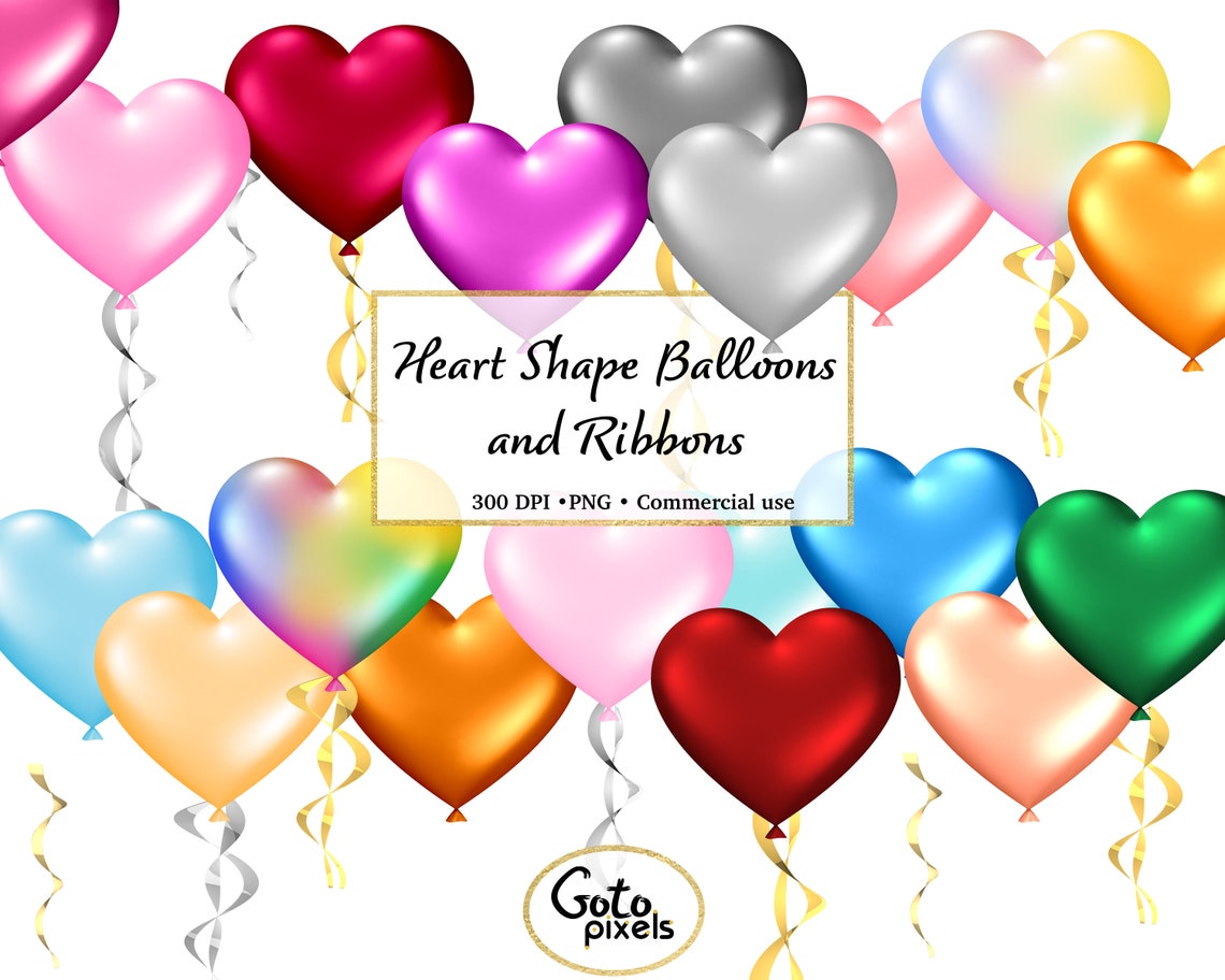 Rainbow Heart Balloons Clipart Cute Valentine Balloon and | Etsy