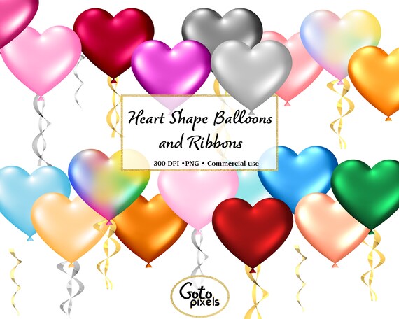 Rainbow Heart Balloons Clipart Cute Valentine Balloon and | Etsy