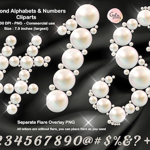 White Pearl Alphabet Script Digital PNG Clip Art Letters, Numbers and ...