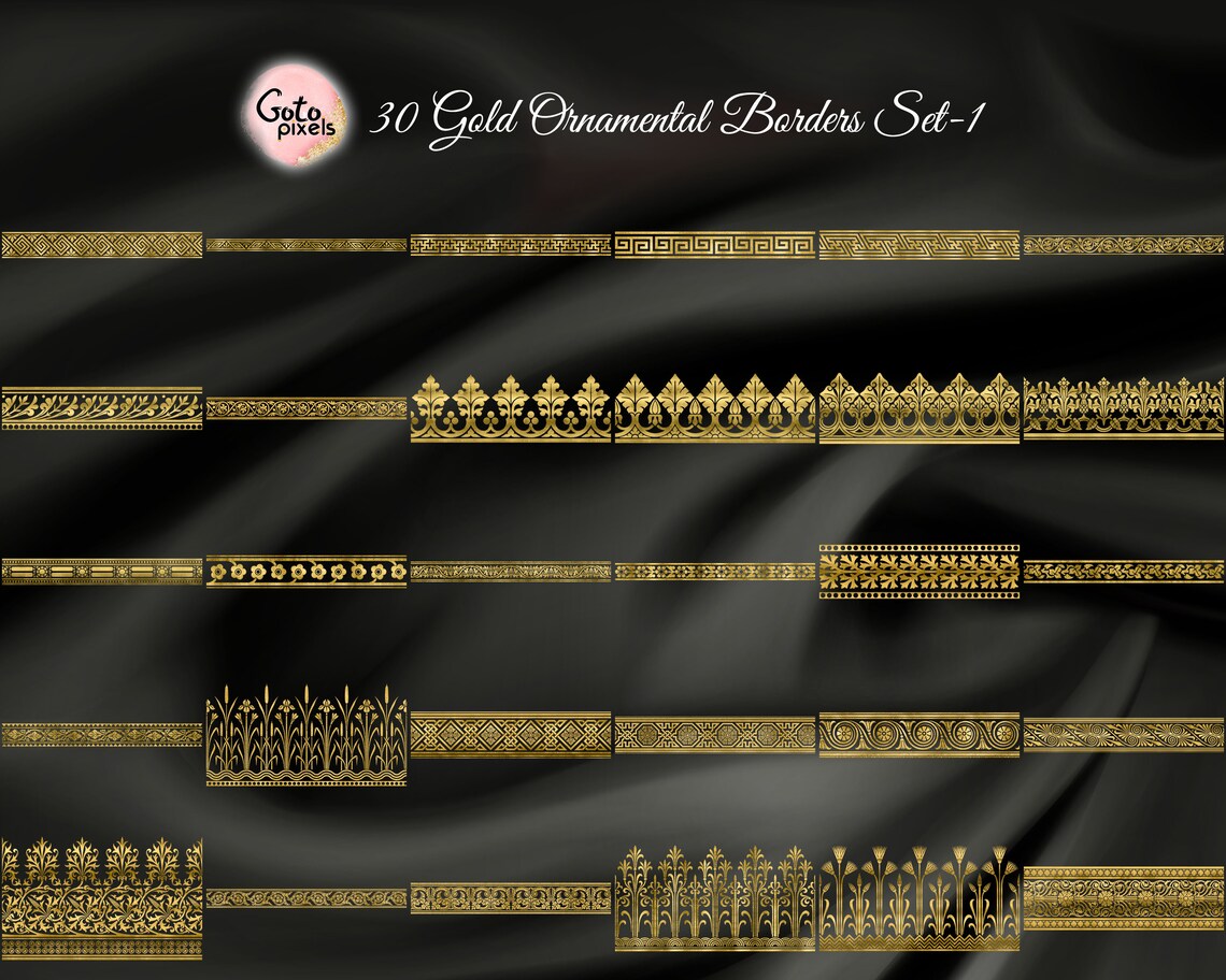 Ornate Gold Borders Clipart Seamless Border Segments Gold | Etsy