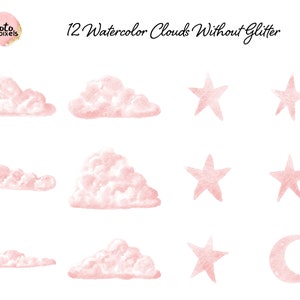 Pink Watercolor Clouds Clipart With Gold Glitter, Glitter Clouds Clip ...