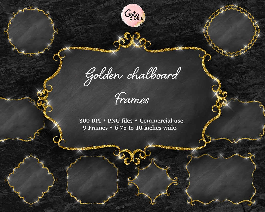 Chalkboard Gold Frames Clipart, Gold Labels, Chalkboard Labels, Gold ...