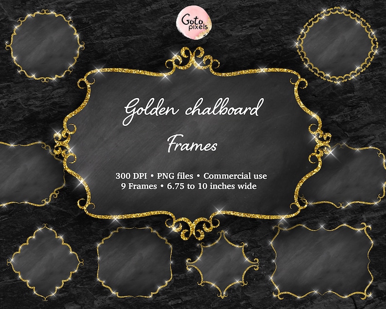 Chalkboard Gold Frames Clipart Gold Labels Chalkboard - Etsy