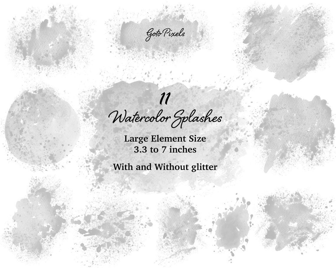 Grey Watercolor glitter clipart Splashes and Splotches clip | Etsy