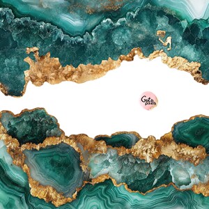 Seamless Emerald and Gold Agate Borders, Agate Geode Clip Art, Seamless ...