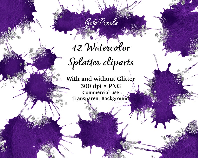 Purple Watercolor Splatter Clipart Splashes and Splotches - Etsy