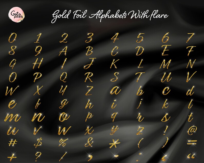 Gold Foil Alphabet Digital Clipart PNG File Format. Letters and Numbers ...