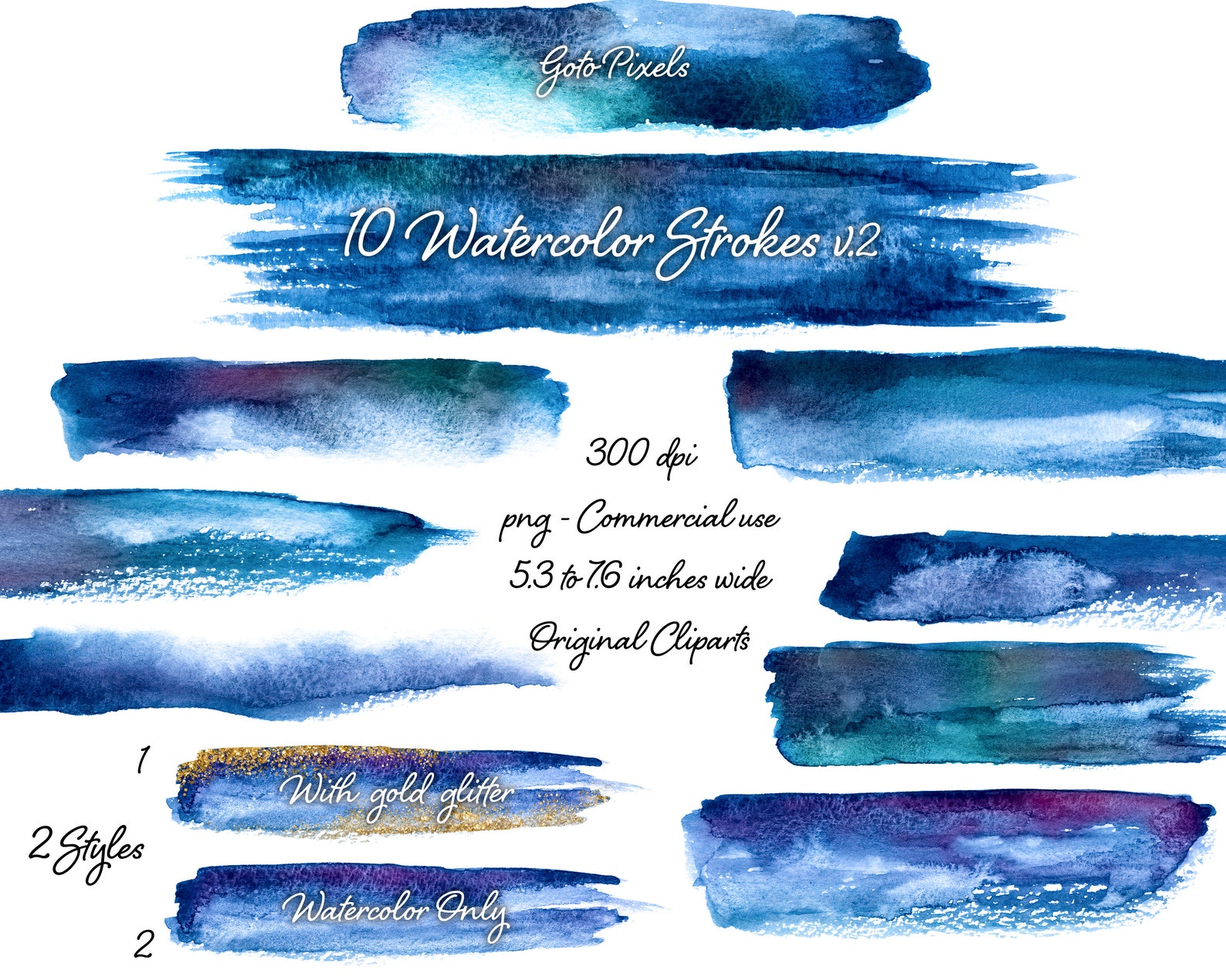 Blue Watercolor Brush Strokes Blue Watercolor Clipart Splash - Etsy
