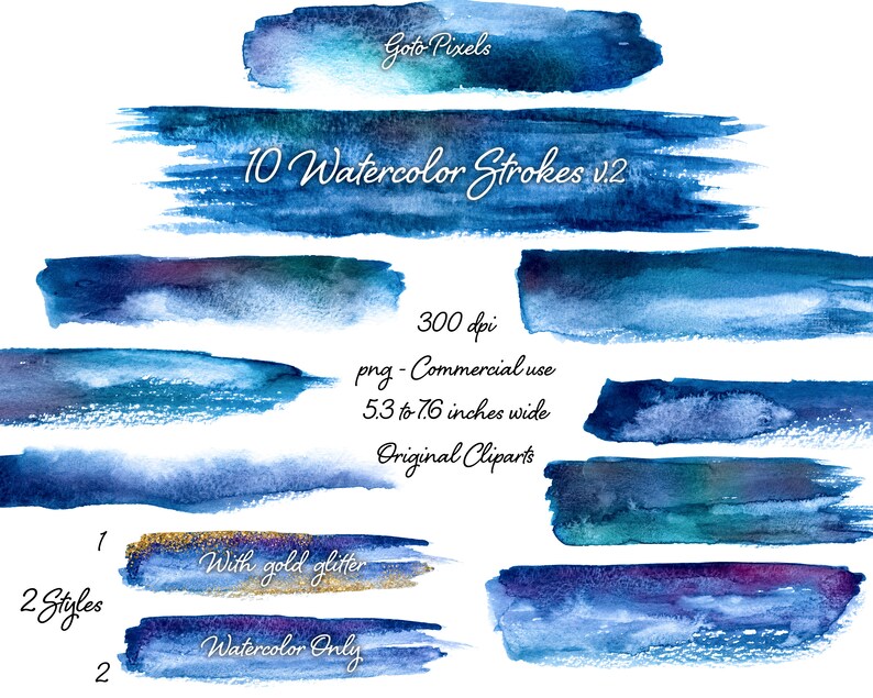 Blue Watercolor Brush Strokes Blue Watercolor Clipart Splash | Etsy