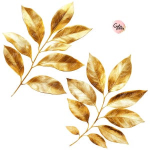 Gold Glam Leaves Clipart, Golden Floral Clip Art, Gold Foil Leaves ...