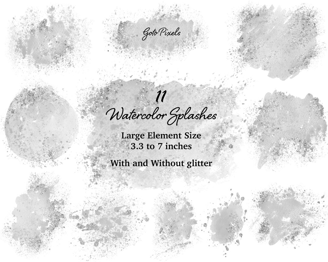 Grey Watercolor Glitter Clipart: Splashes & Splotches (digital PNG) - Etsy