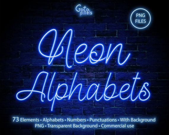Blue neon alphabet clipart Neon letters clipart Digital neon | Etsy