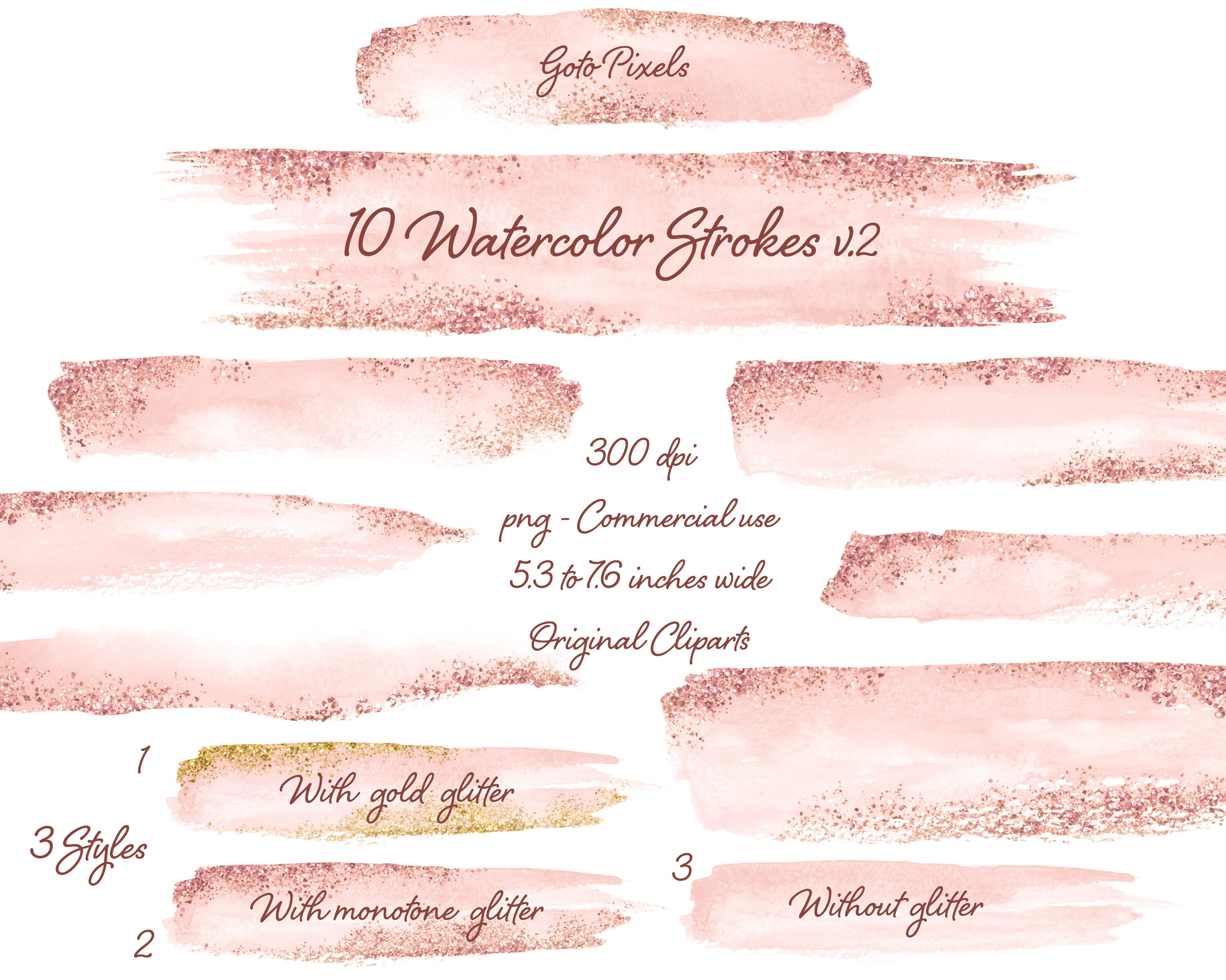Pink Watercolor Brush Strokes Pink Watercolor Clipart Splash - Etsy