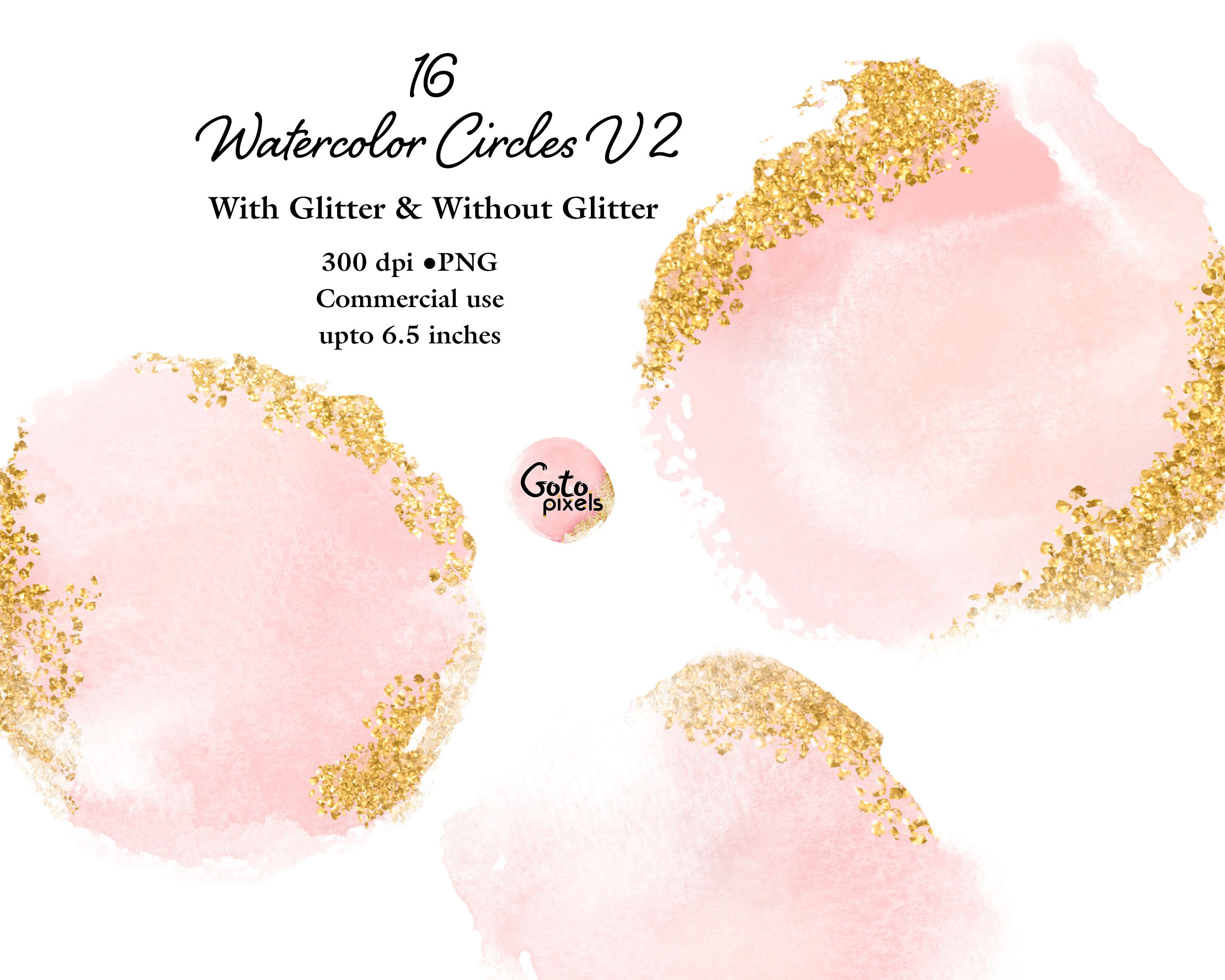 Pink Watercolor Glitter Circles Watercolor Circles for Logo | Etsy