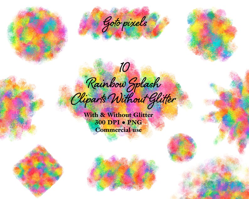 Rainbow Watercolor Splash Clipart Splashes and Splotches | Etsy