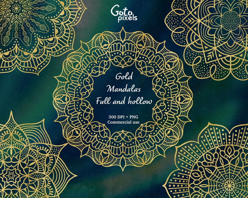 Gold Mandalas Clip Art Mandala design digital gold foil | Etsy