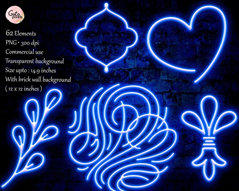 Blue Neon Ornament Clipart Neon Shapes Clipart Digital Neon - Etsy