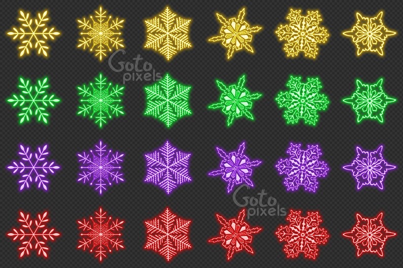 Neon Snowflakes PNG Clipart Transparent Background Yellow - Etsy