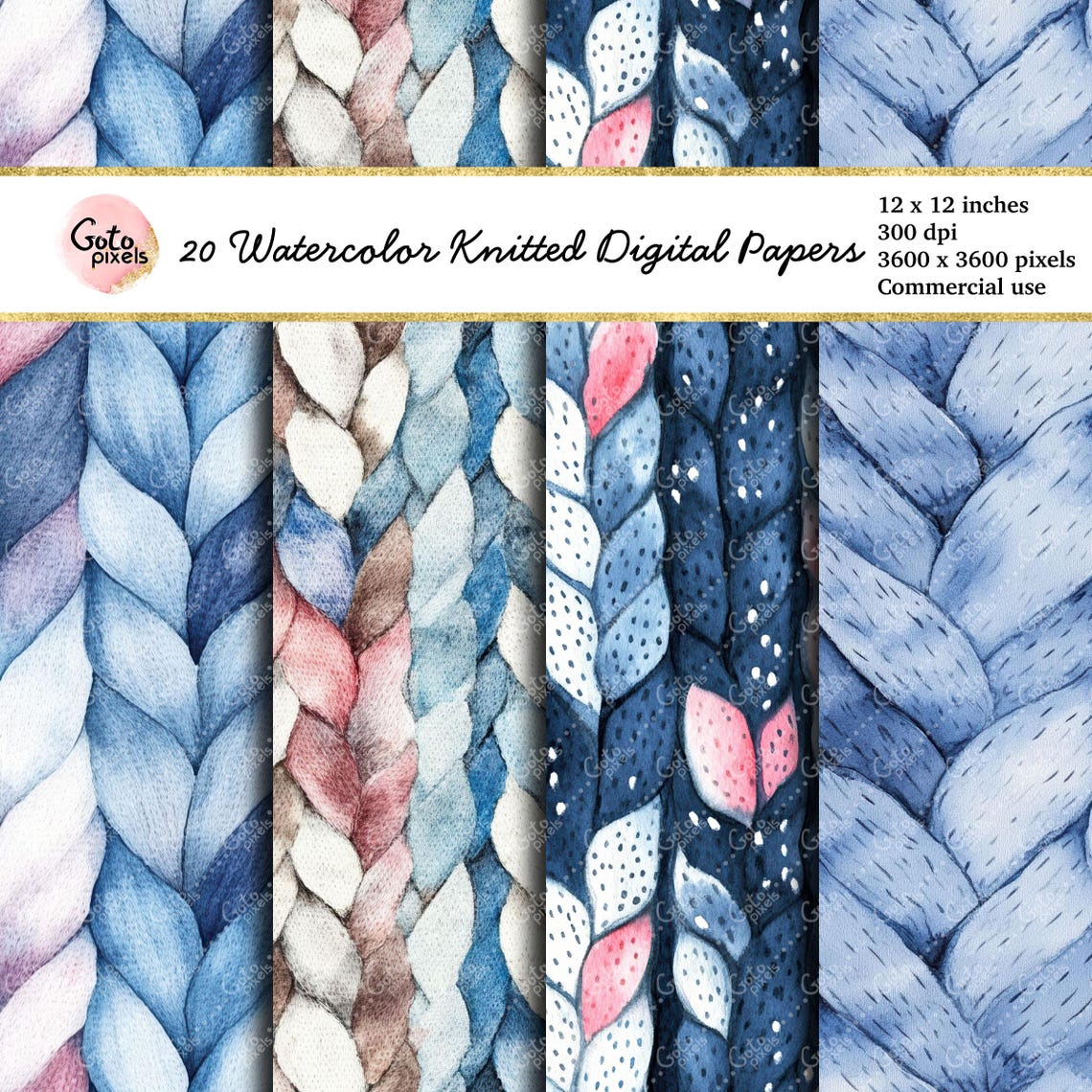 Watercolor Knitting Digital Paper: Seamless Texture Backgrounds ...