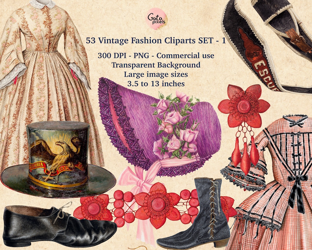 53 Vintage Fashion Illustrations Clipart Set 1 - Vintage Antique ...