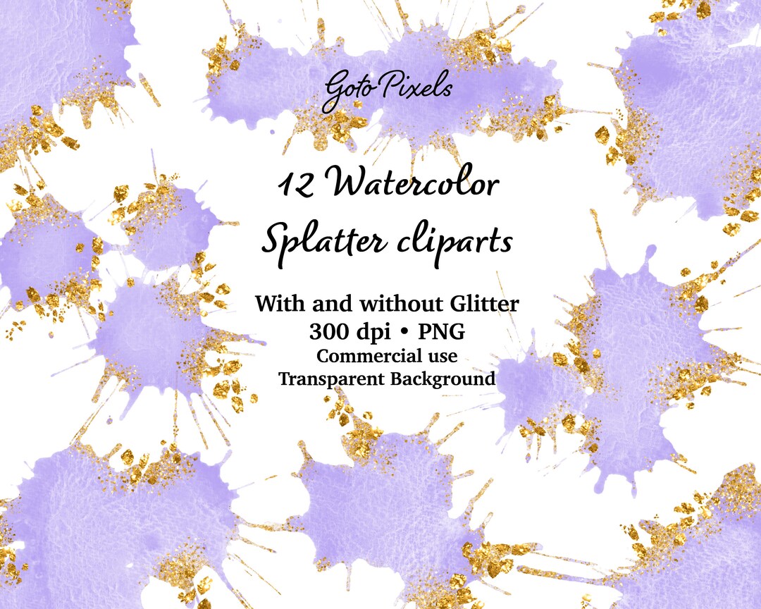 Purple Watercolor Splatter Clipart: Glitter Backgrounds (digital ...