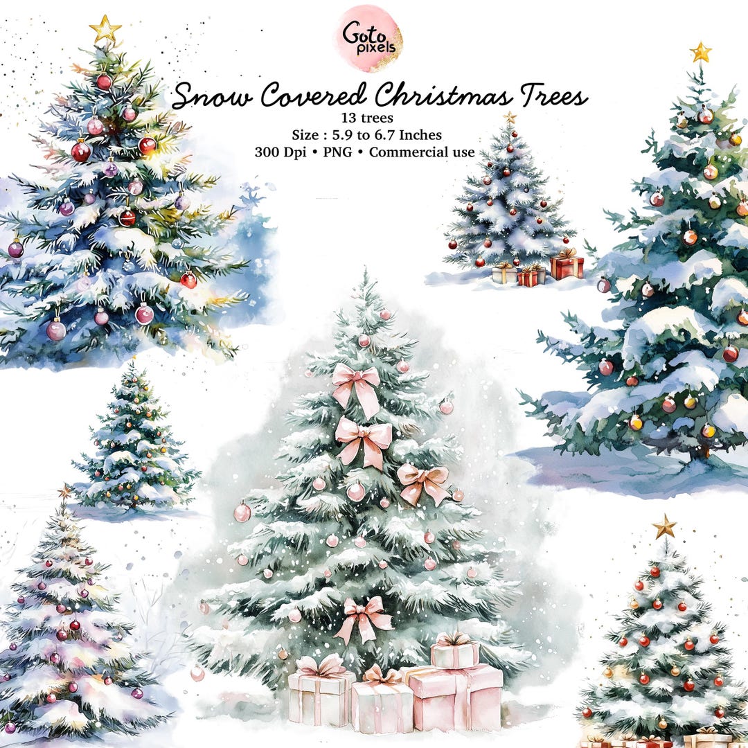 Watercolor Christmas Tree Clipart: Winter PNG Set (digital Download) - Etsy