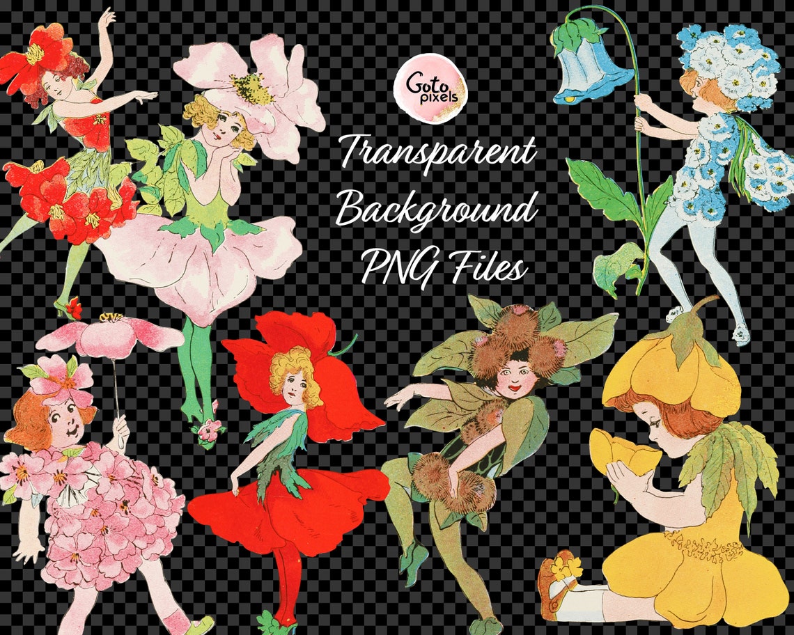 50 Vintage Flower Children Cliparts PNG Files Circa 1910 by - Etsy