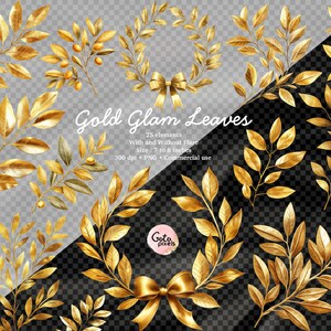 Gold Glam Leaves Clipart, Golden Floral Clip Art, Gold Foil Leaves ...