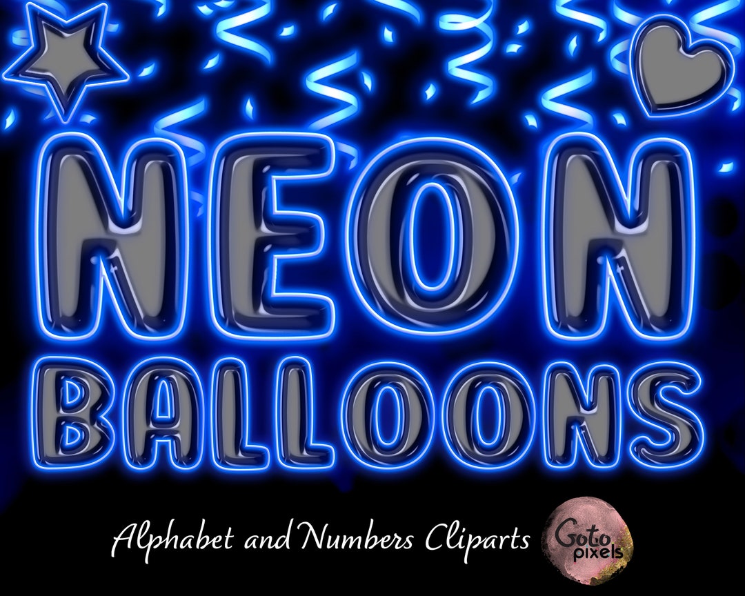 Blue Neon Foil Balloon Alphabet Clip Art-digital Instant - Etsy