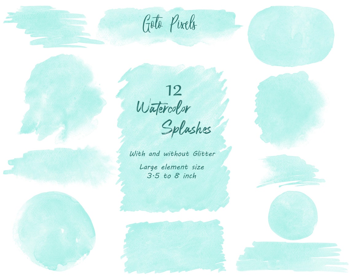 Aqua Watercolor Glitter Clipart Splashes and Splotches Clip - Etsy
