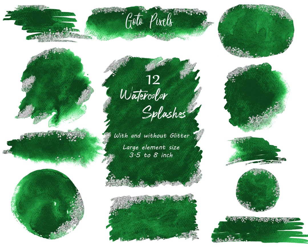 Emerald Watercolor Glitter Clipart, Splashes and Splotches Clip Art ...