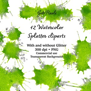 Lime Green Watercolor Splatter Clipart, Splashes and Splotches Clip Art ...